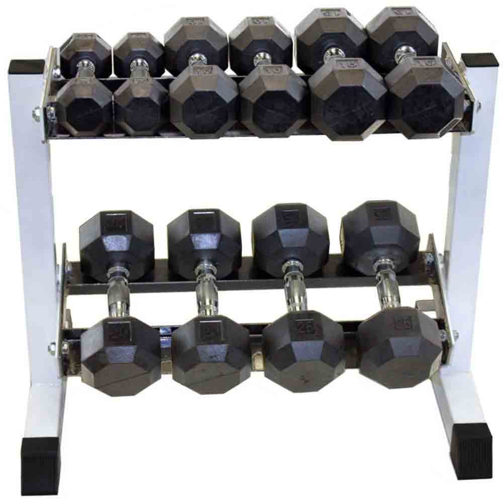 USA 5 lb to 25 lb Hex Dumbbells Set with 2 Tier Rack – Gym Gear Direct